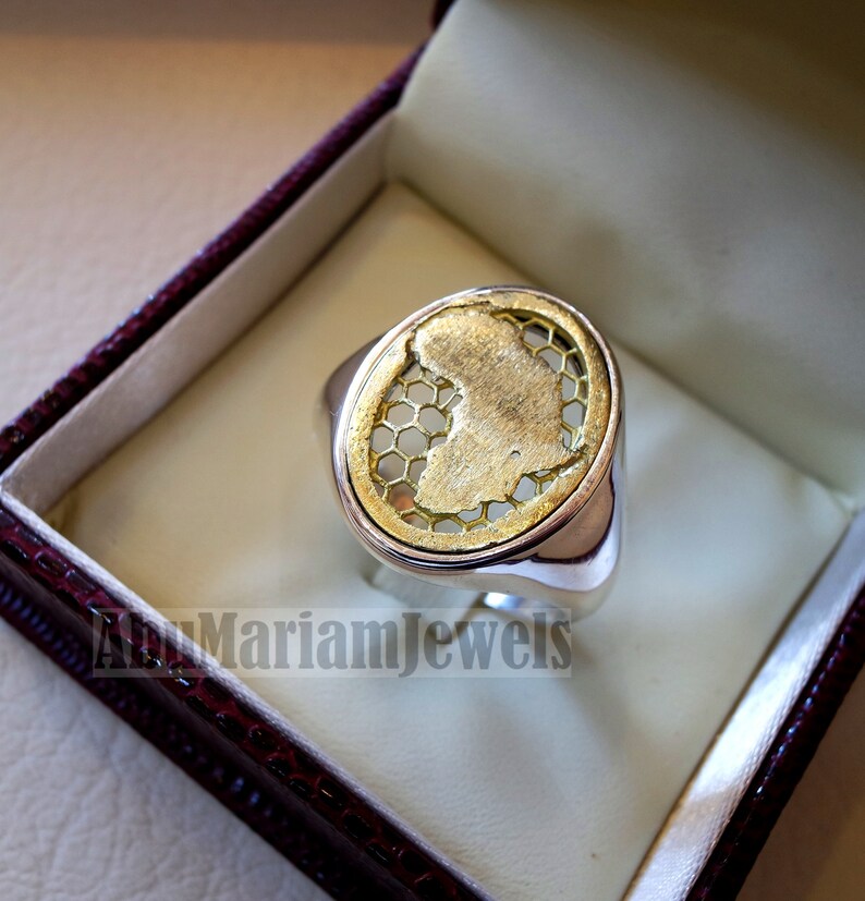 Africa Map Man Ring Sterling Silver 925 and Bronze Arabic Oval - Etsy