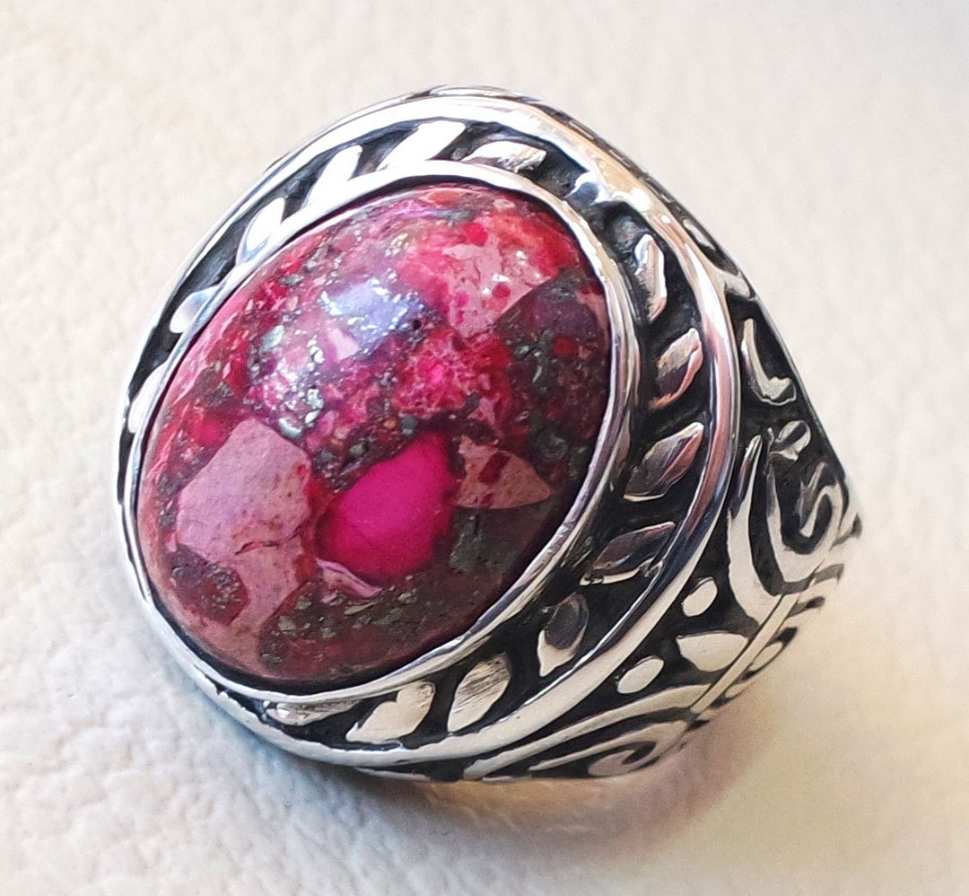 Red Sea Sediment Jasper Stone Natural Gem Sterling Silver 925 Ring Oval ...