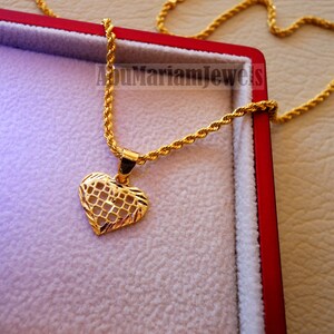 21K Gold Heart Pendant With Rope Chain Gold Jewelry 16 and 20 Inches ...