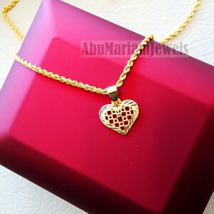 21K Gold Heart Pendant With Rope Chain Gold Jewelry 16 and 20 Inches ...