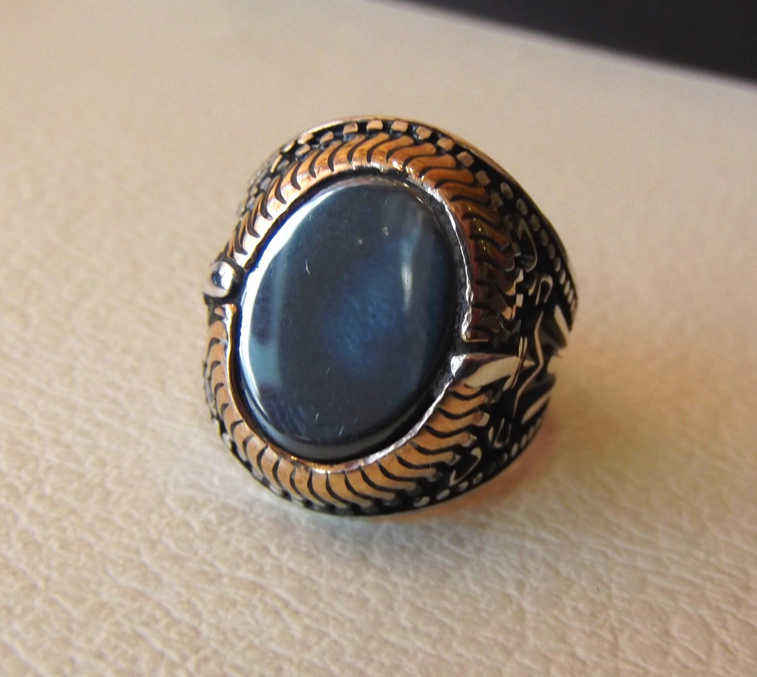 Aqeeq ring onyx agate black stone sterling silver 925 heavy | Etsy