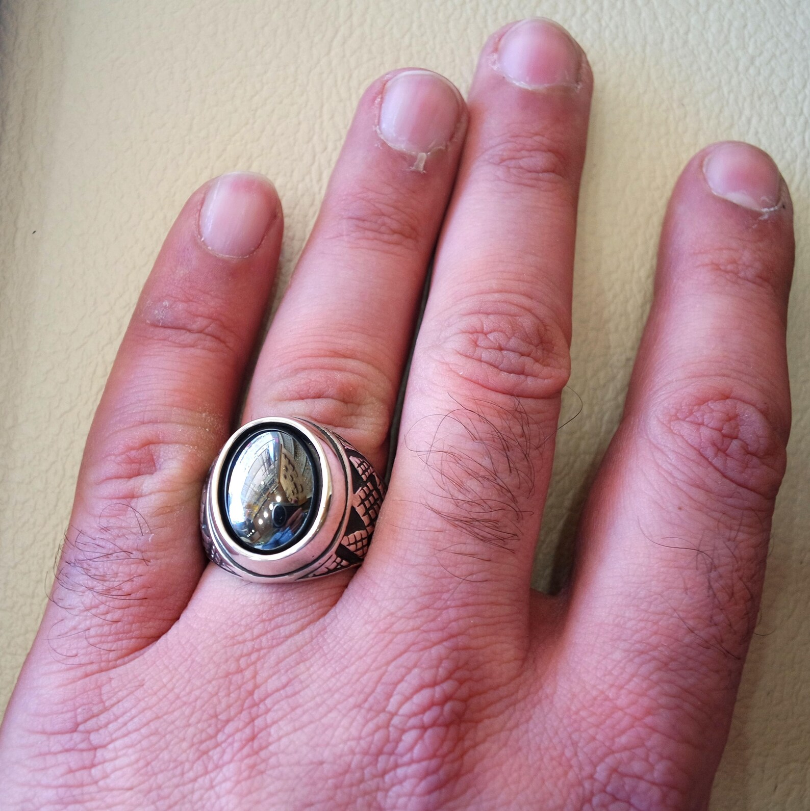 Sterling Silver 925 Heavy Man Ring Hematite Natural Semi | Etsy