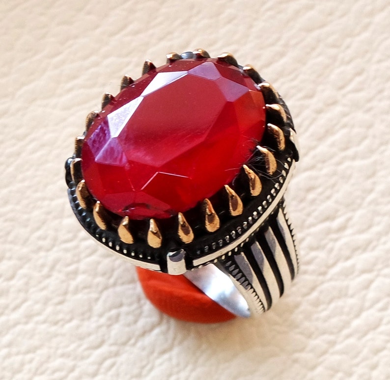 Deep red ruby synthetic imitation stone unisex ring sterling | Etsy
