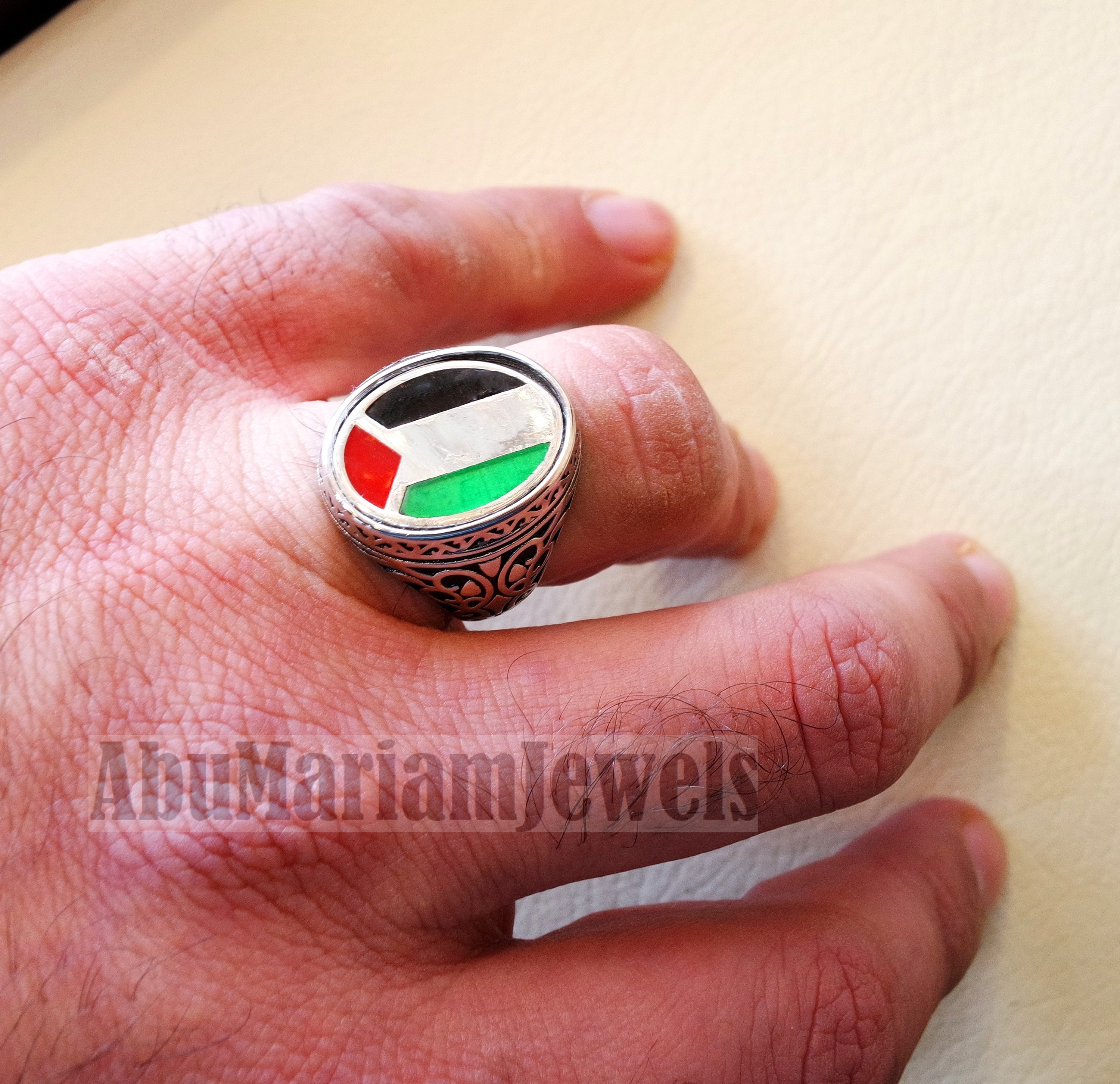 Palestine Flag Man Ring Sterling Silver and Color Enamel - Etsy