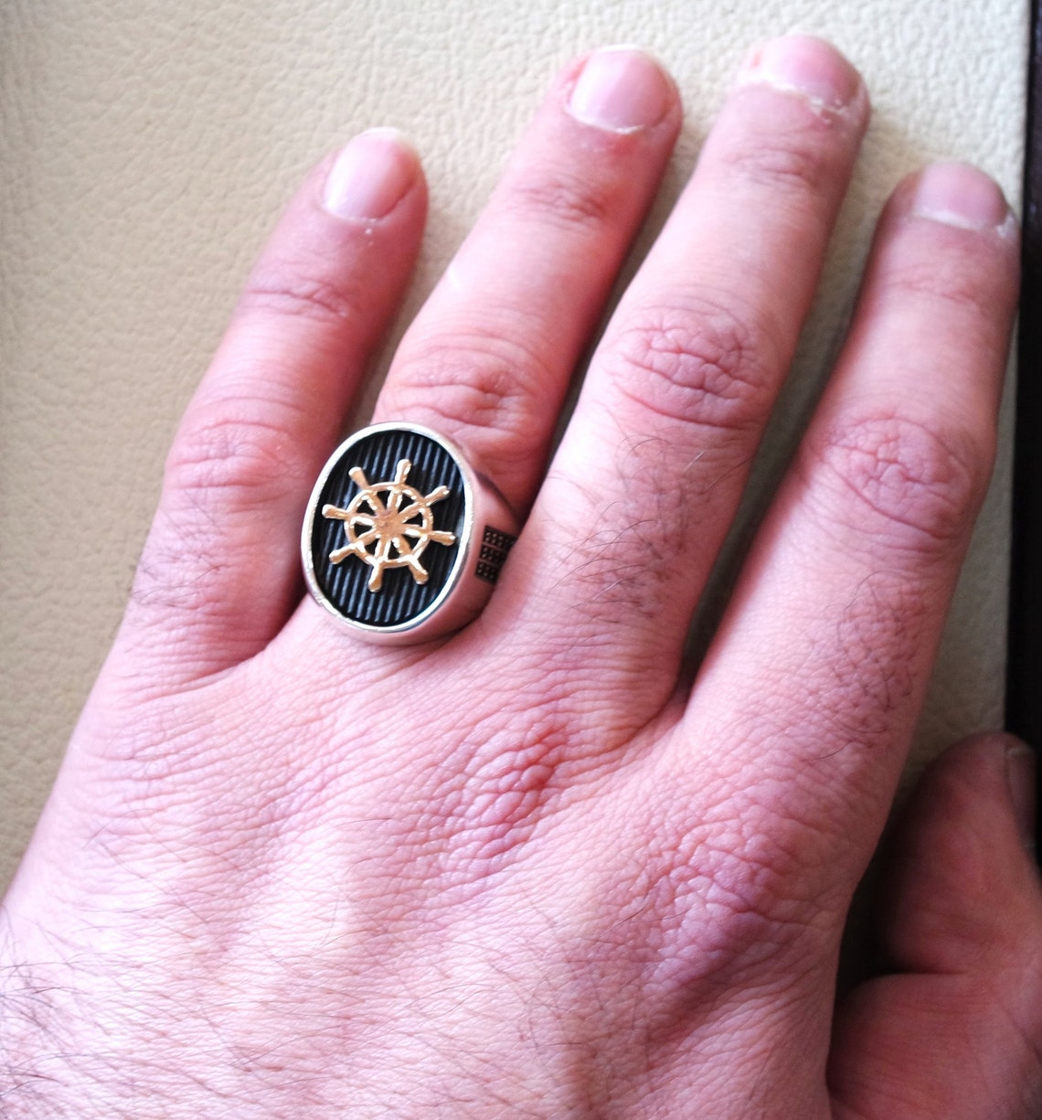 Ship Wheel and Sailor Fisherman Biker Men Ring Heavy Sterling - Etsy