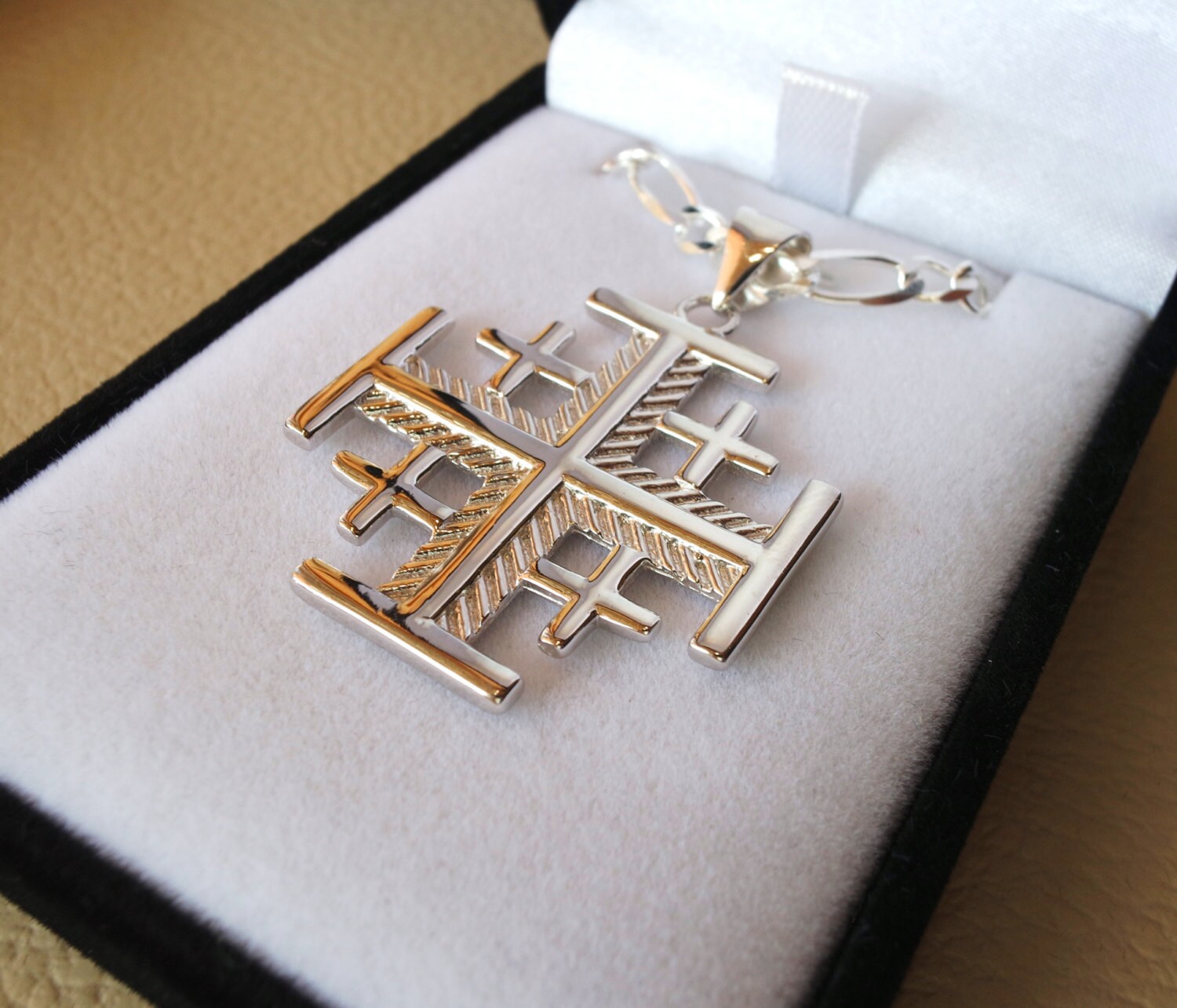 Jerusalem cross pendant with heavy chain sterling silver 925 | Etsy