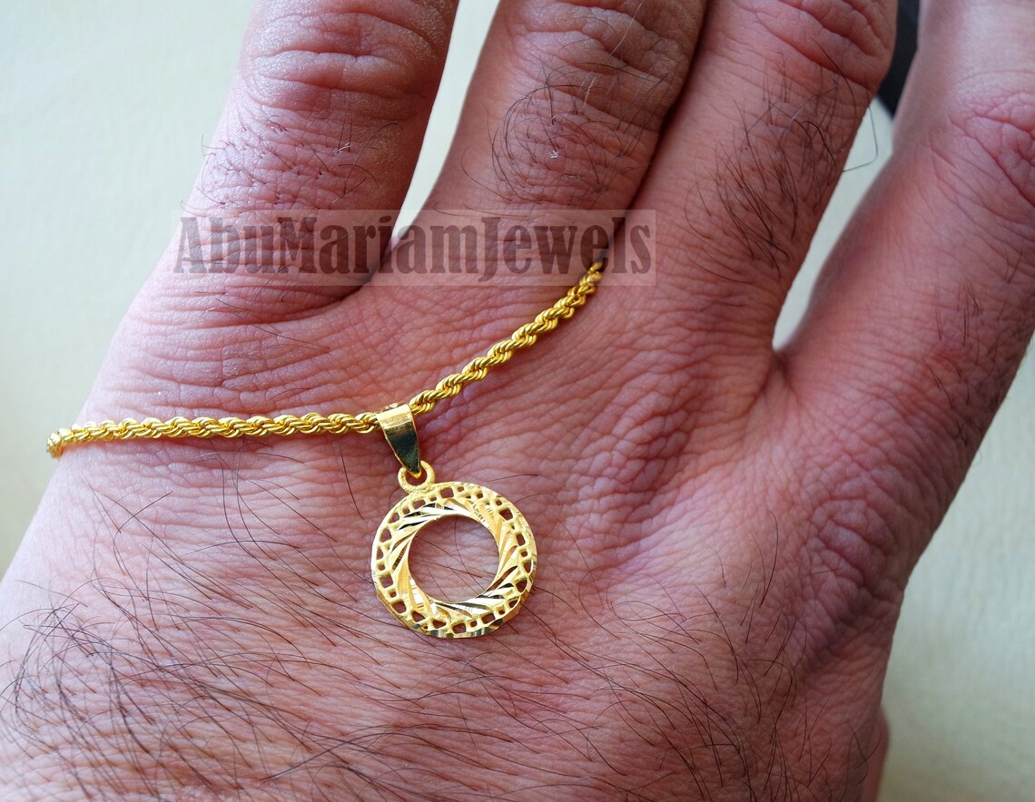 21K Gold Round Pendant With Rope Chain Gold Jewelry 16 and 20 - Etsy