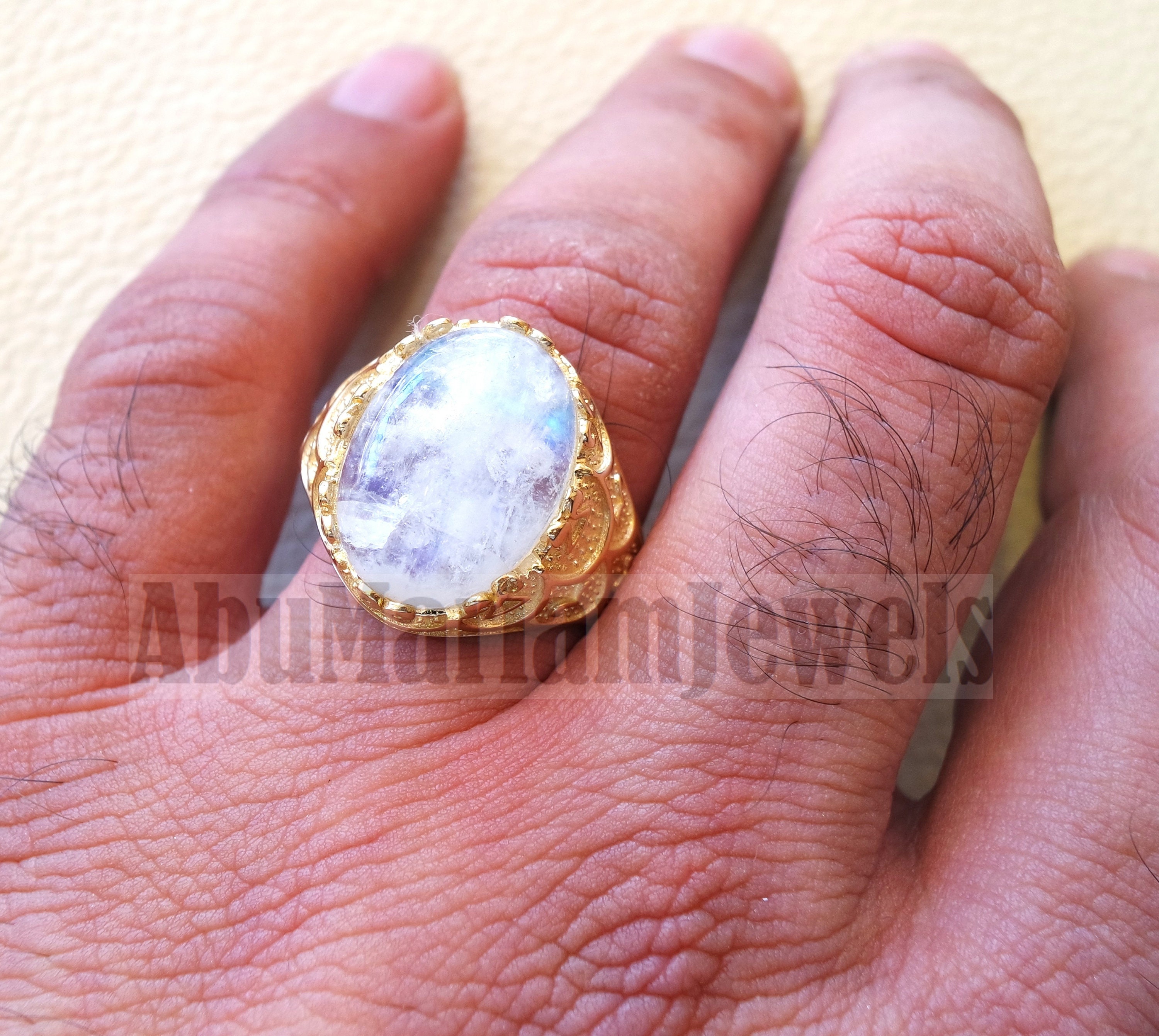 18k Gold Men Ring Moonstone Energy Stone High Quality Flashy - Etsy