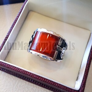 Square Aqeeq Ring Red Semi Precious Carnelian Natural Flat Stone ...