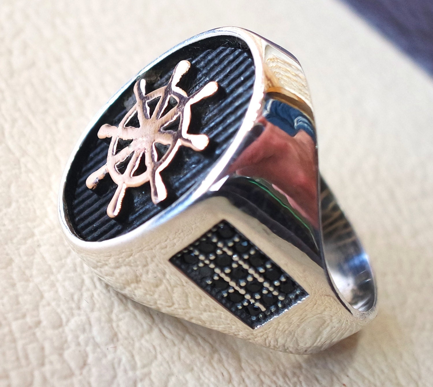 Ship wheel and sailor fisherman biker men ring heavy sterling | Etsy