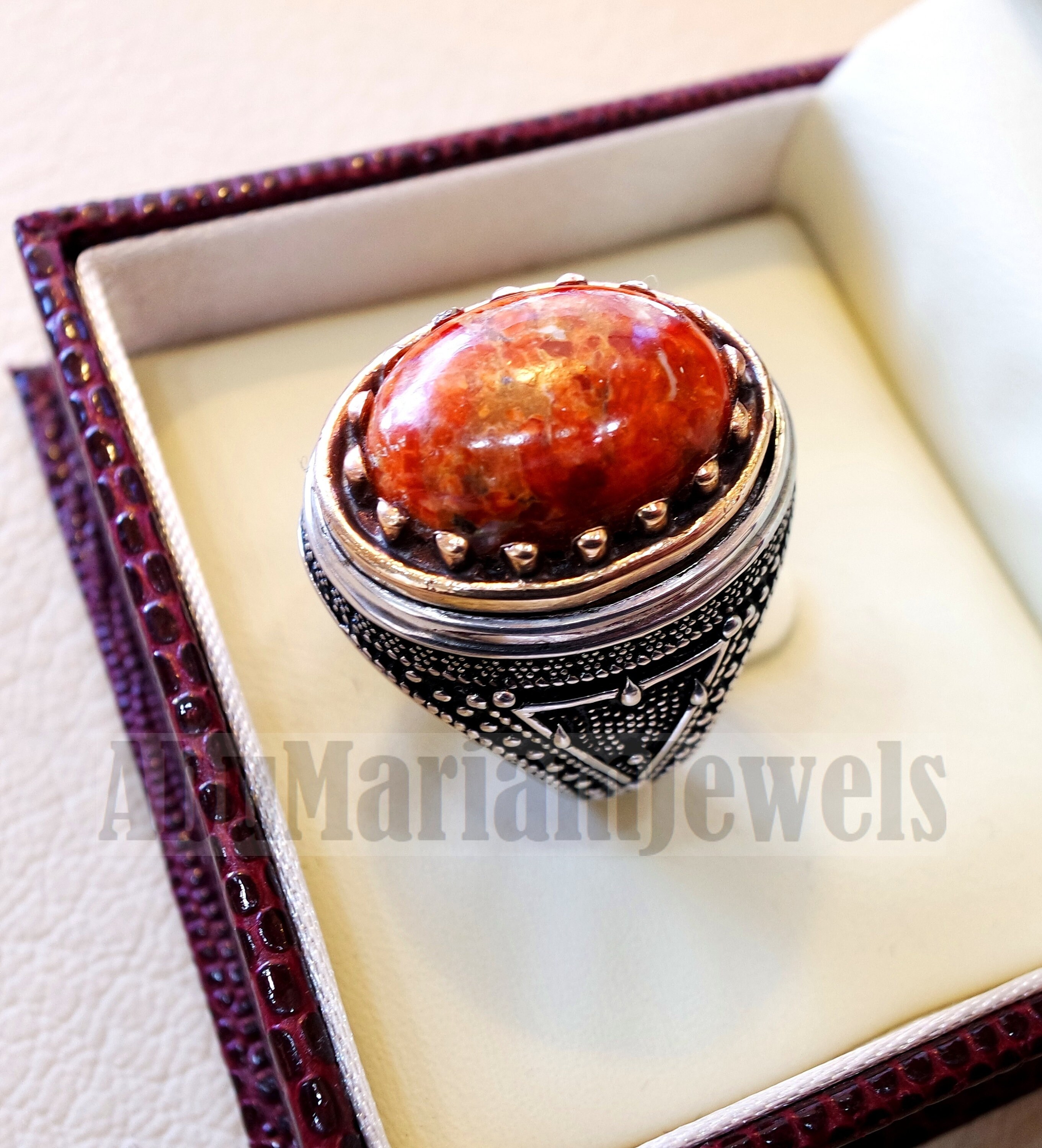 Sponge Coral Murjan Heavy Men Ring Orange to Red Natural Stone - Etsy