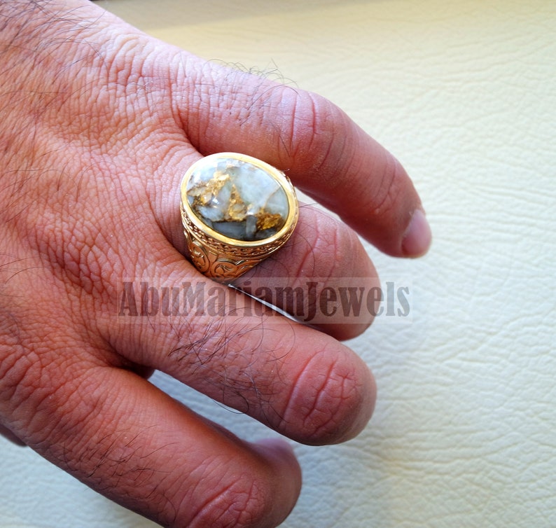 10k Yellow Gold Men Ring Natural Copper Calcite Cabochon Stone - Etsy