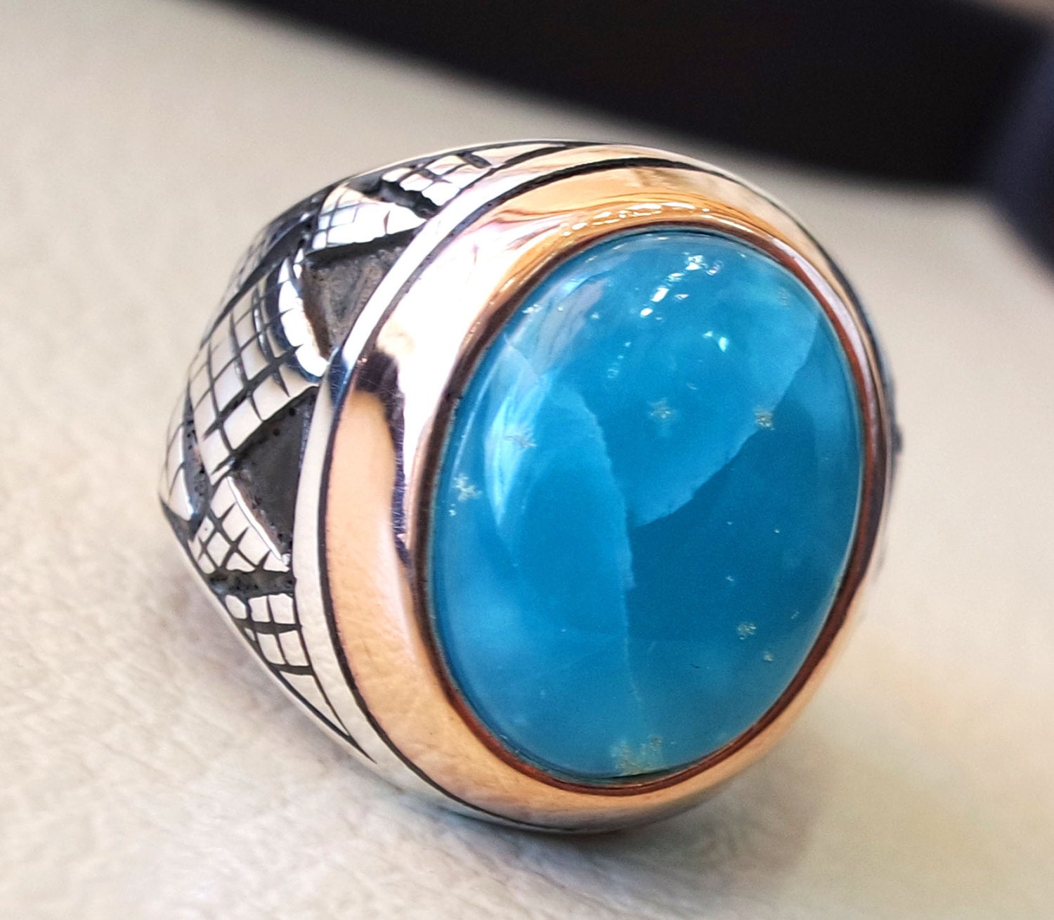 Smithsonite Natural Sky Blue Stone Ring Sterling Silver 925 | Etsy