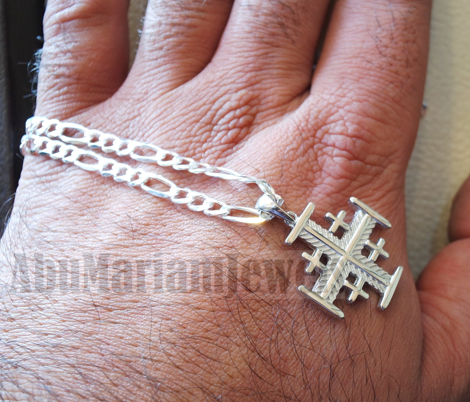Jerusalem Small Cross Pendant With Heavy Chain Sterling Silver - Etsy