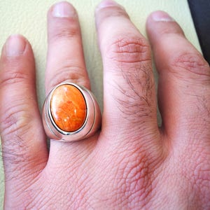 Sponge Coral Murjan Heavy Men Ring Orange to Red Natural Stone Sterling ...