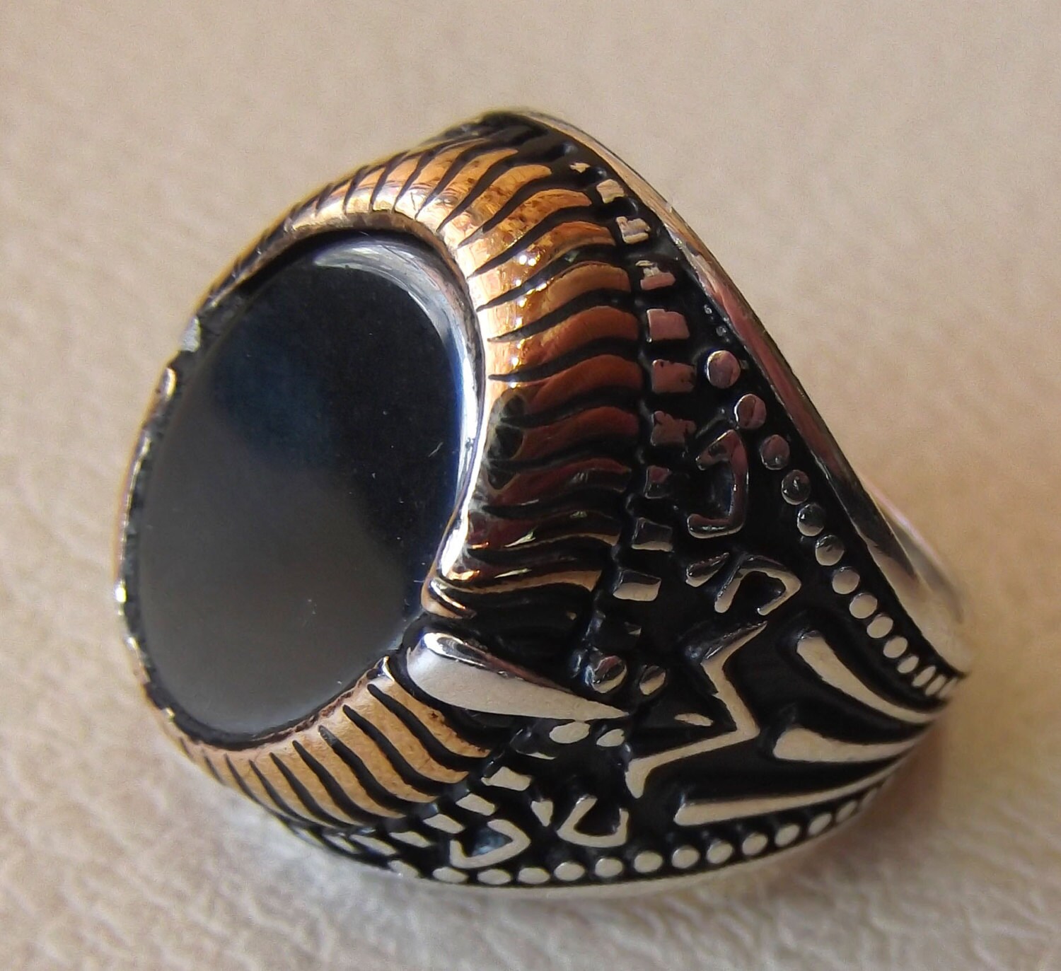 Aqeeq ring onyx agate black stone sterling silver 925 heavy | Etsy