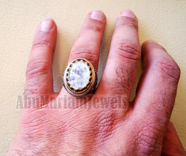 Flashy Moonstone Men Ring Natural Stone Dur Al Najaf Sterling | Etsy