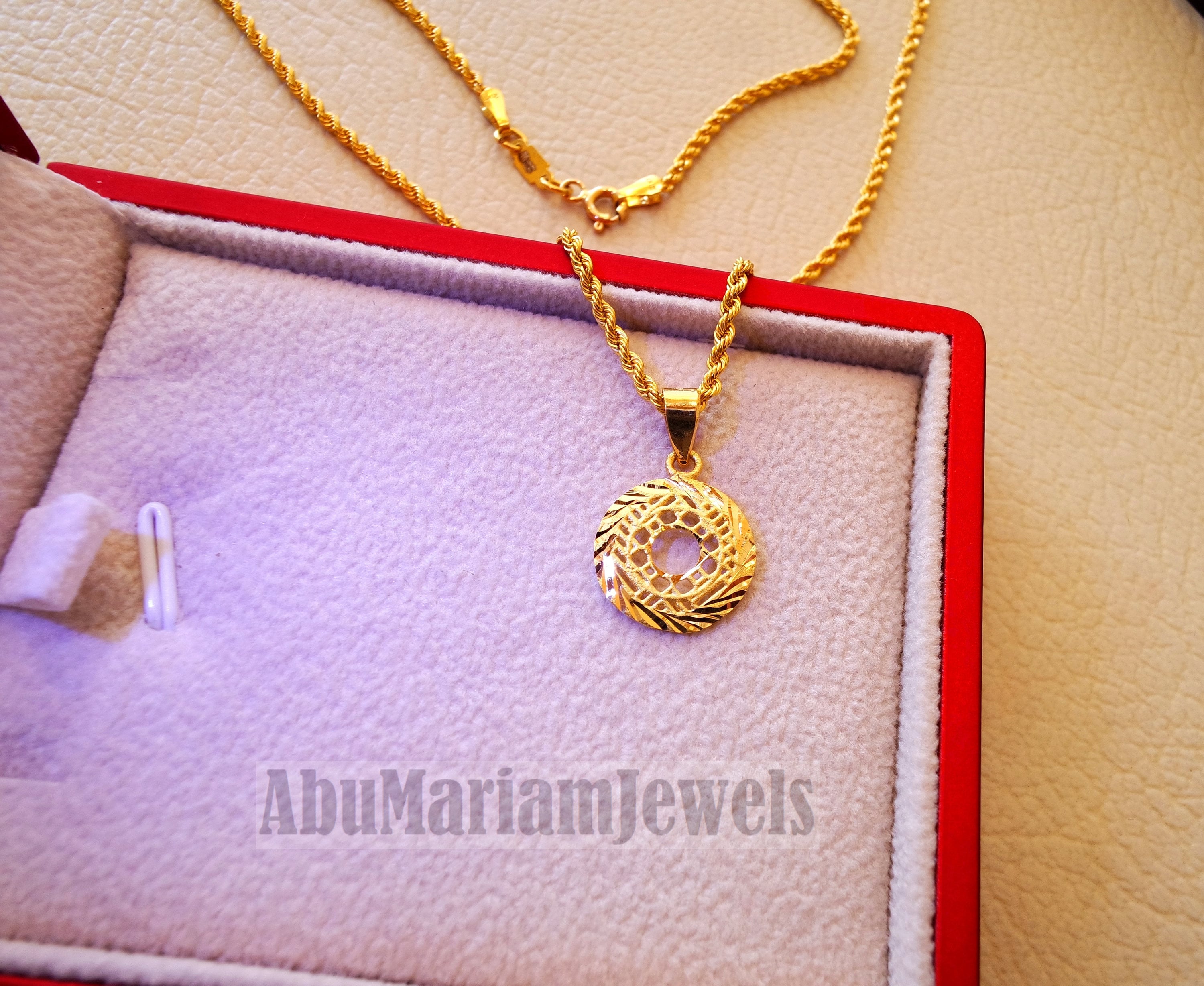 21K Gold Round Pendant with Rope Chain Gold Jewelry 16 and 20 Inches Fast Shipping with Gift Box