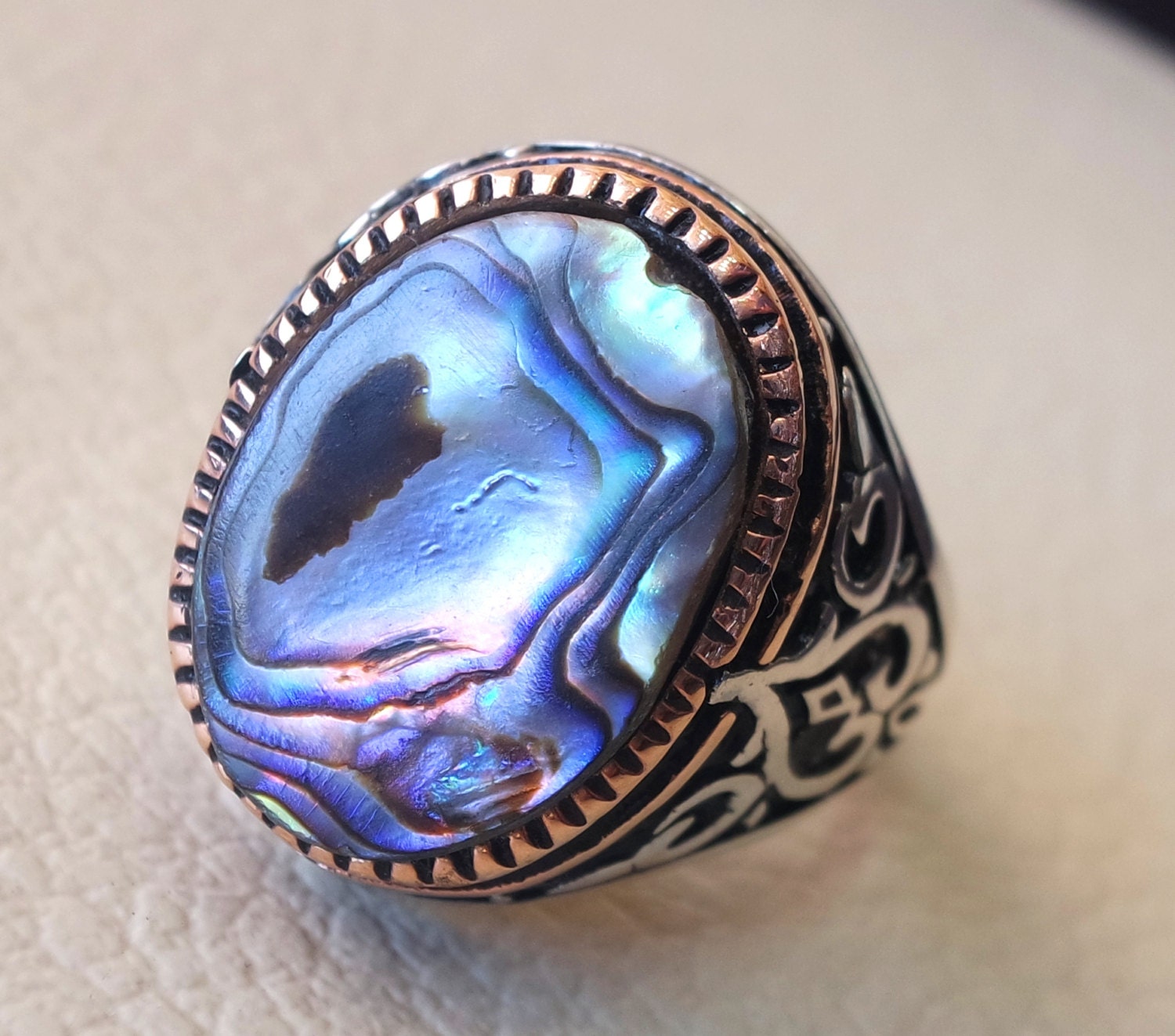 Abalone Shell Colorful Heavy Ring Sterling Silver Ottoman - Etsy