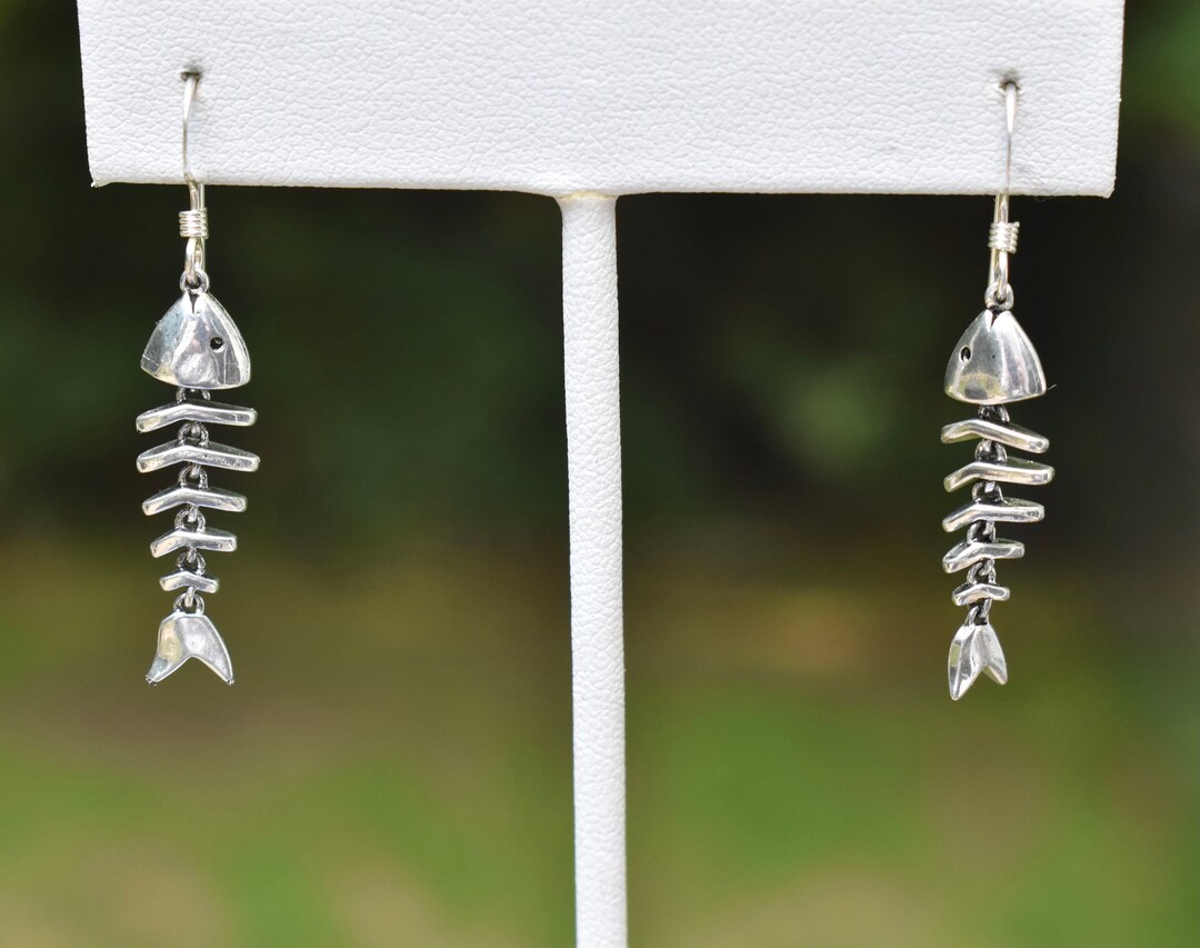 Fishbone Dangle Earrings, Worry Fish Earrings, Skeleton Fish Earrings ...