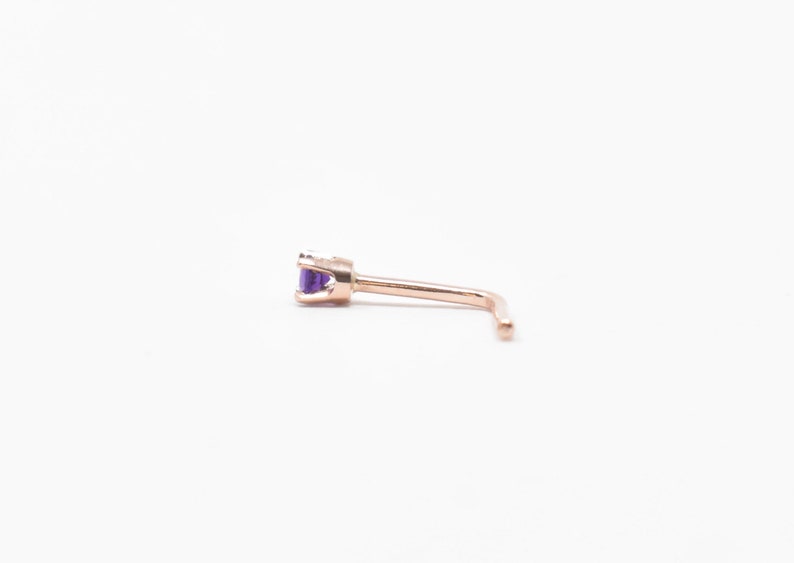 Amethyst Rose Gold Nose Stud, L-shaped, 20 Gauge, Purple Nose Stud ...
