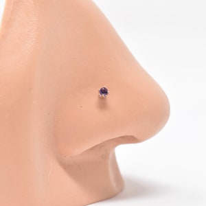 Amethyst Rose Gold Nose Stud, L-shaped, 20 Gauge, Purple Nose Stud ...