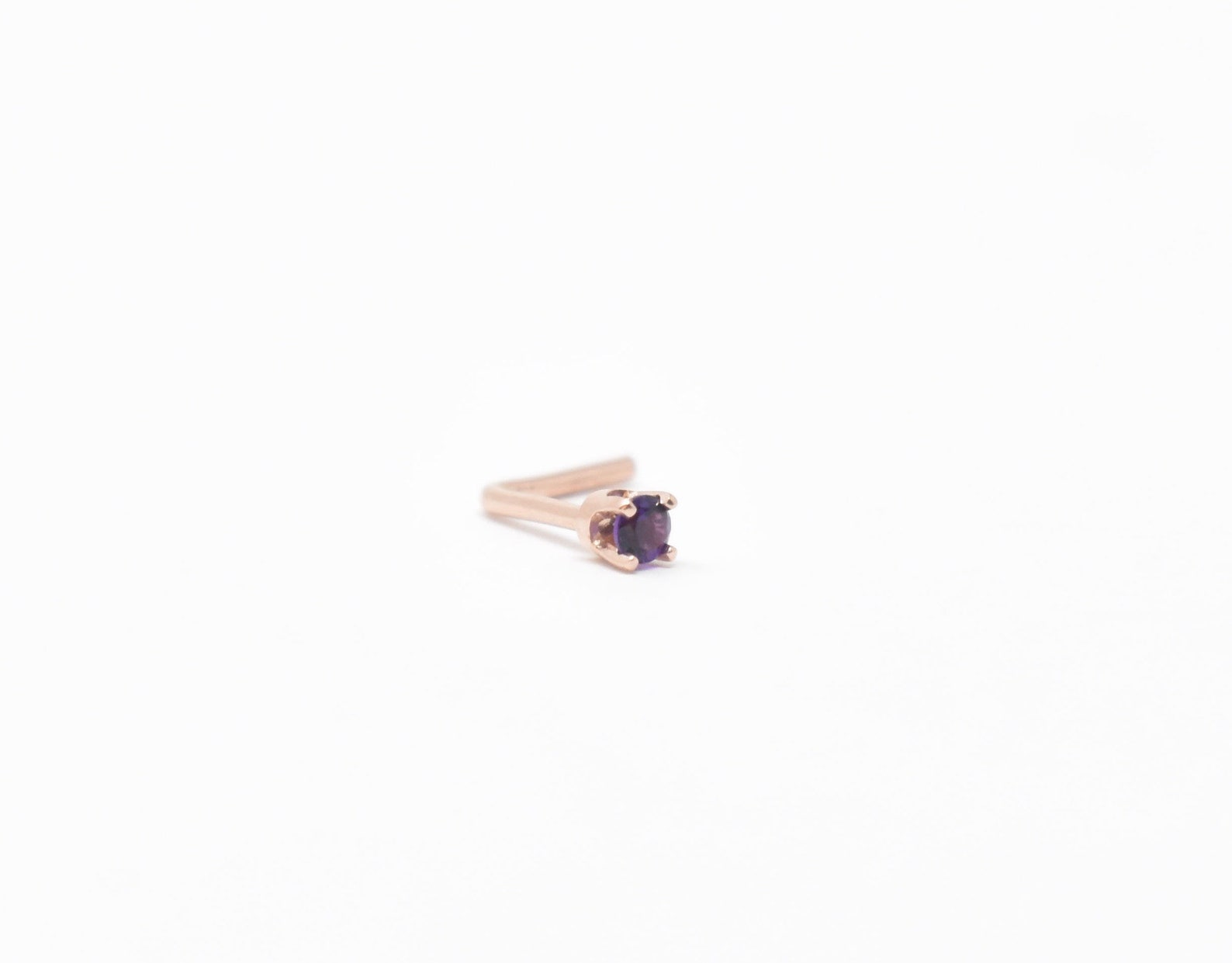 Amethyst Rose Gold Nose Stud, L-shaped, 20 Gauge, Purple Nose Stud ...