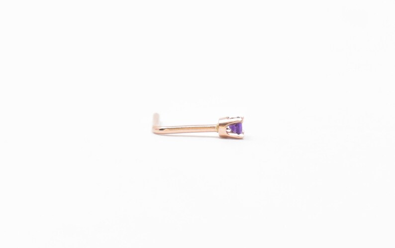Amethyst Rose Gold Nose Stud, L-shaped, 20 Gauge, Purple Nose Stud ...
