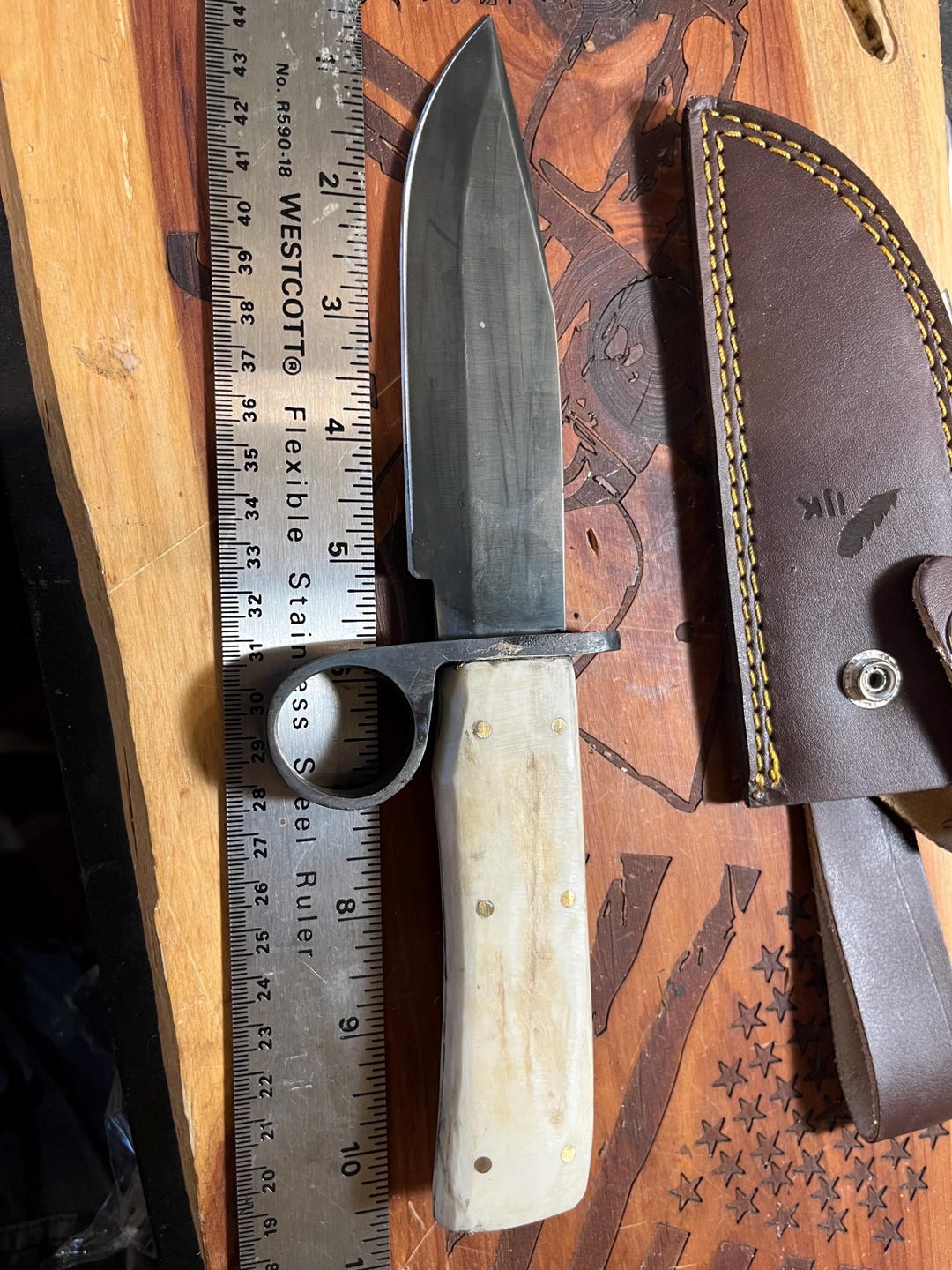 Bowie Knife Custom-made Hand Grind Bone Handle 1095 Gun Blue Made to ...