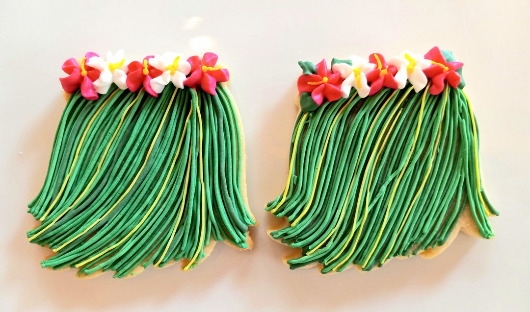 Hula Skirt Cookies ONE DOZEN, Hula Cookies, Tropical Cookies, Decorated ...