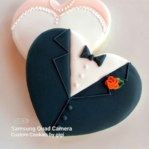 Wedding Cookies Bride and Groom Cookies, Bride Heart Cookies, Groom ...
