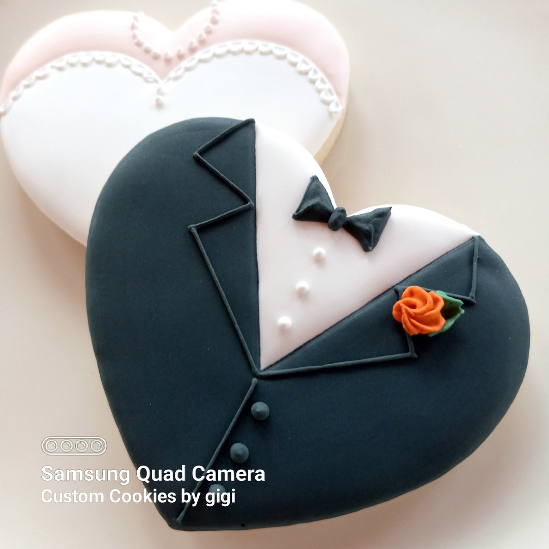 Wedding Cookies Bride and Groom Cookies, Bride Heart Cookies, Groom ...