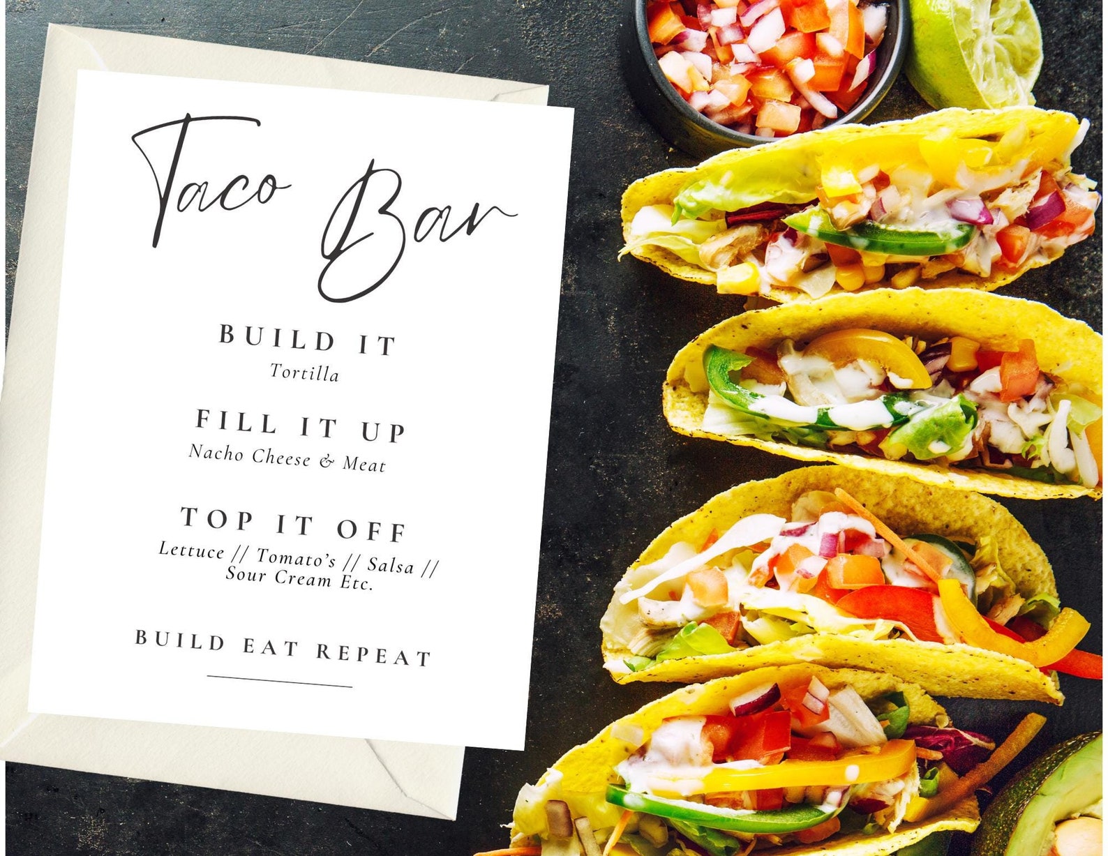 Taco Bar Sign, Printable & Customizable Table Sign, Wedding Sign, Party ...