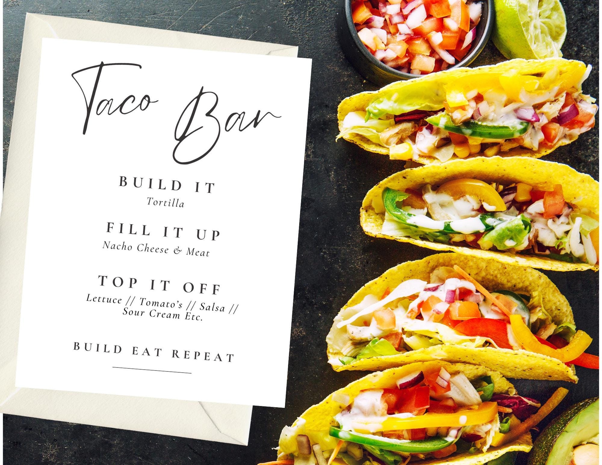 Taco Bar Sign, Printable & Customizable Table Sign, Wedding Sign, Party ...