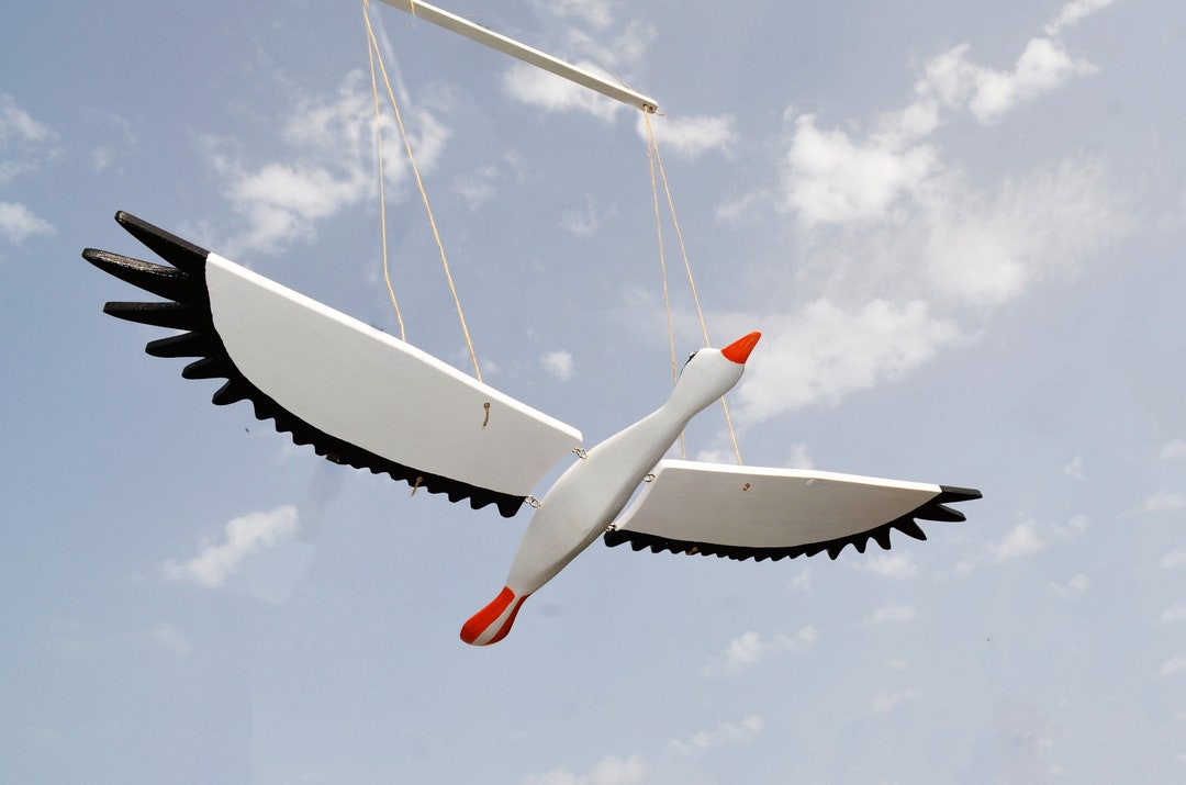 Crane Bird / Hand-painted Crane Mobile 80cm/31.5in Interactive Wooden ...