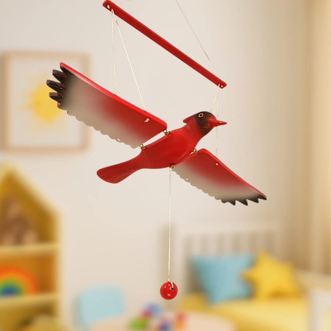 Red Cardinal Wooden Bird Mobile – Handcrafted & Hand-painted – Kinetic ...