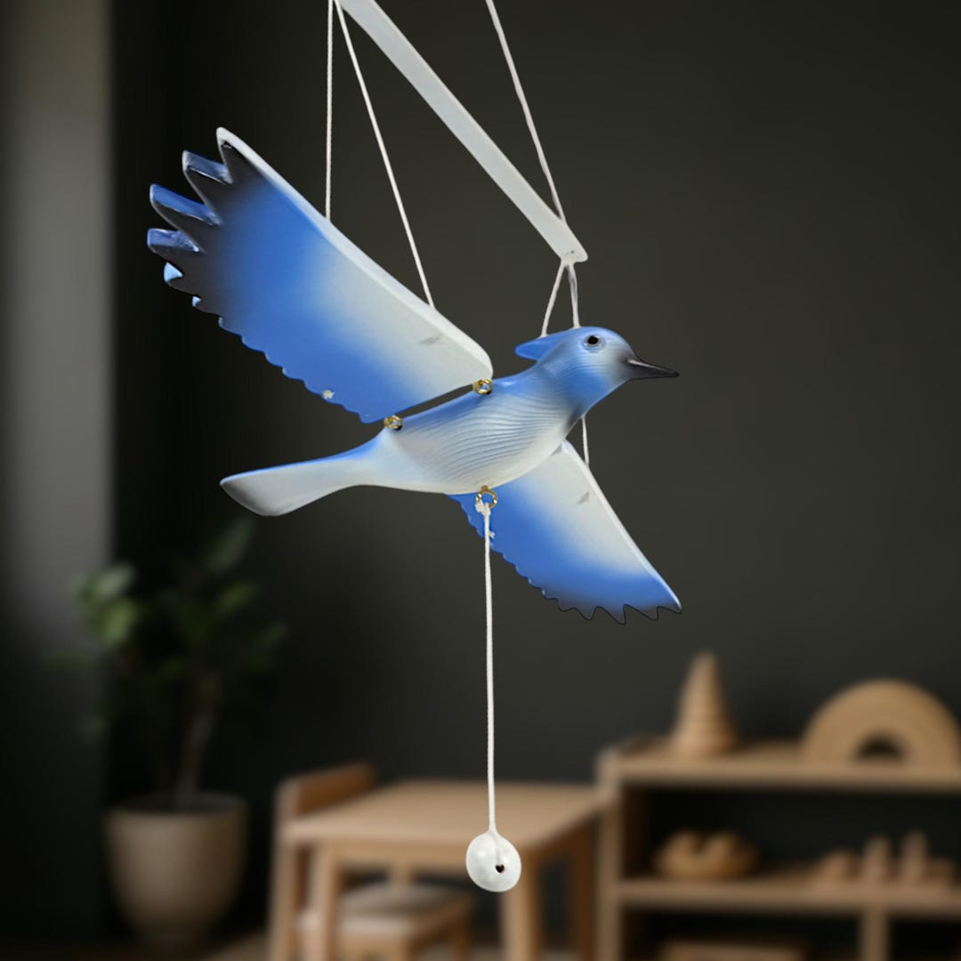 Handmade Blue Jay Wooden Mobile – Flapping Bird for Nursery, Waldorf or ...
