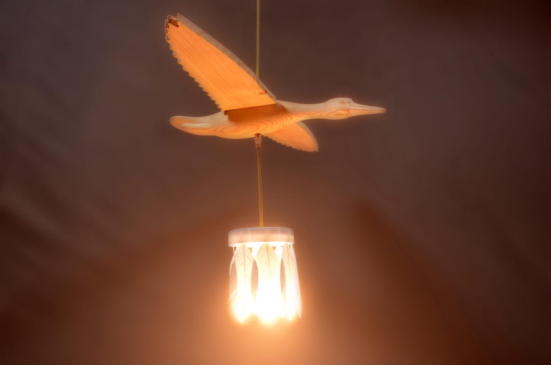 Wooden Duck Chandelier for Kids Room, Handmade Pine Wood Ceiling Light ...