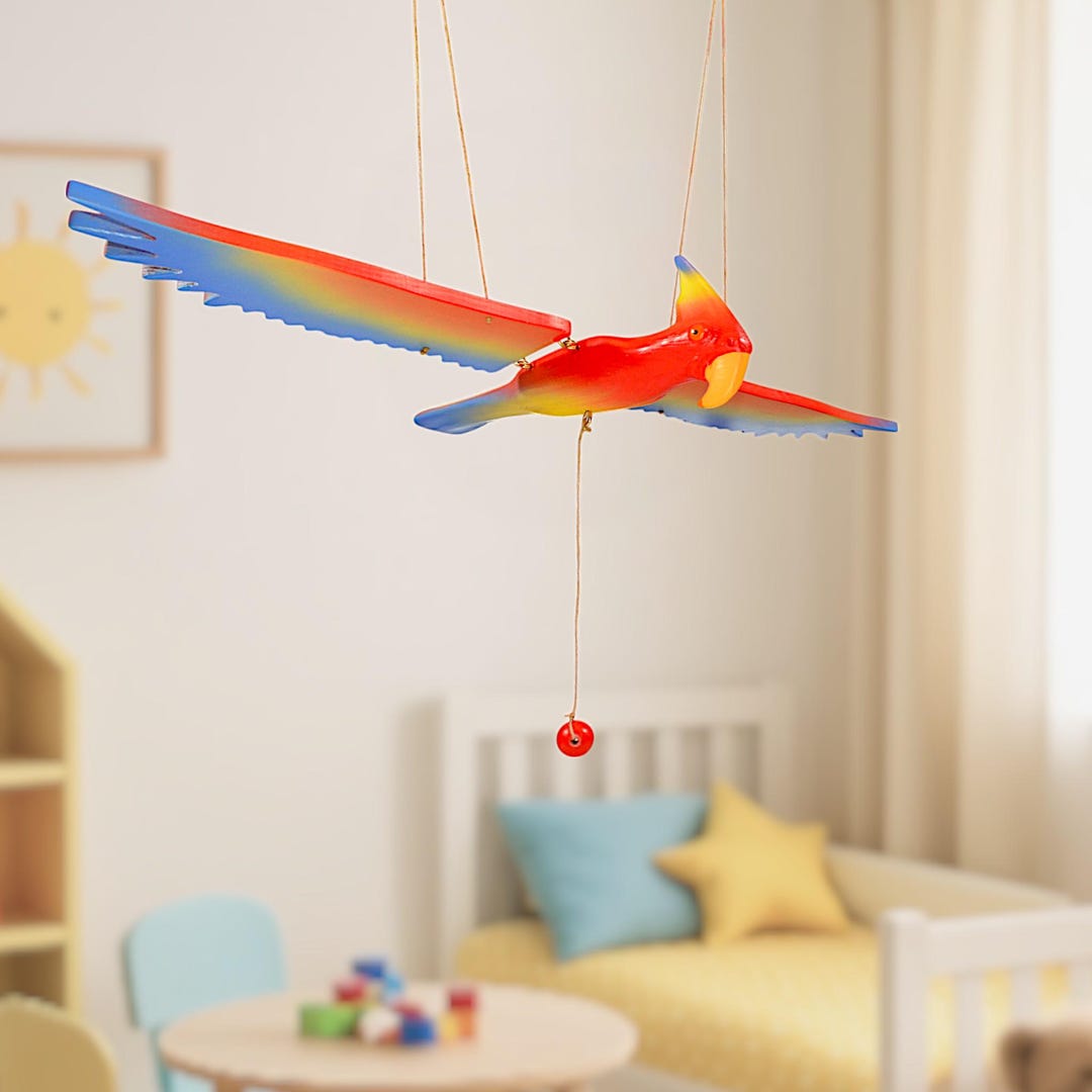 Montessori Wooden Parrot Mobile – Colorful Ara With Flapping Wings – 31 ...