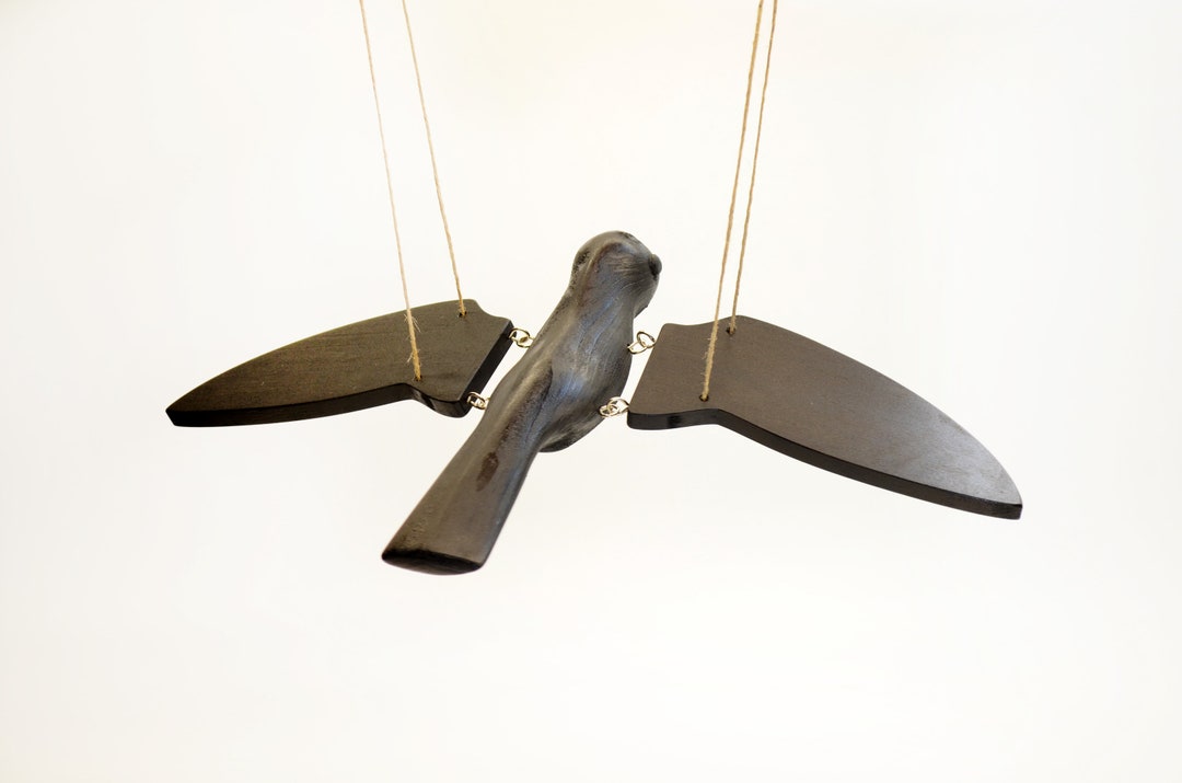 Crow / Handmade Wooden Flying Bird / Mobile / Bird Wall - Etsy