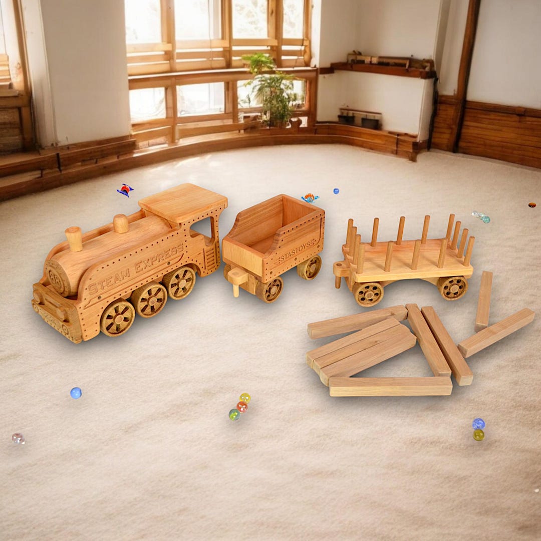 Big Steam Locomotive Toy / Wooden Toy Train Set / A Locomotive With a ...