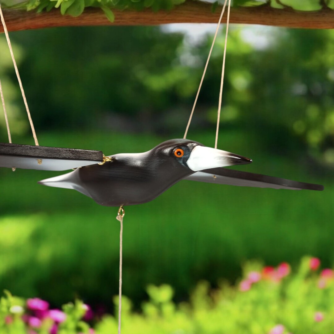 Wooden Australian Magpie Mobile – Handmade Bird Toy With Flapping Wings ...