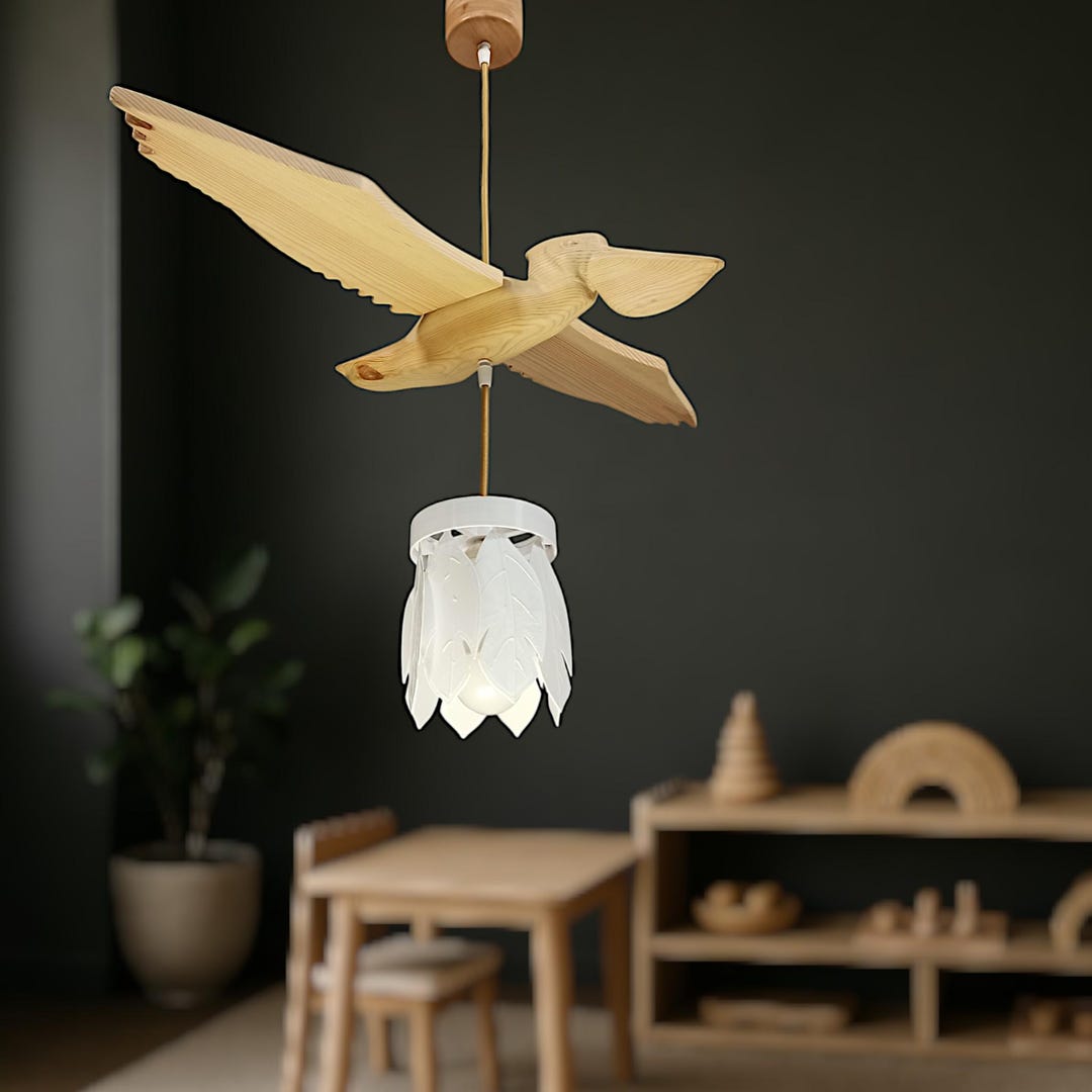 Wooden Pelican Chandelier – Handmade Bird Ceiling Light for Nature ...