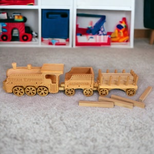 Wooden Toy Train Set / A Locomotive With a Tender and a Freight Car ...
