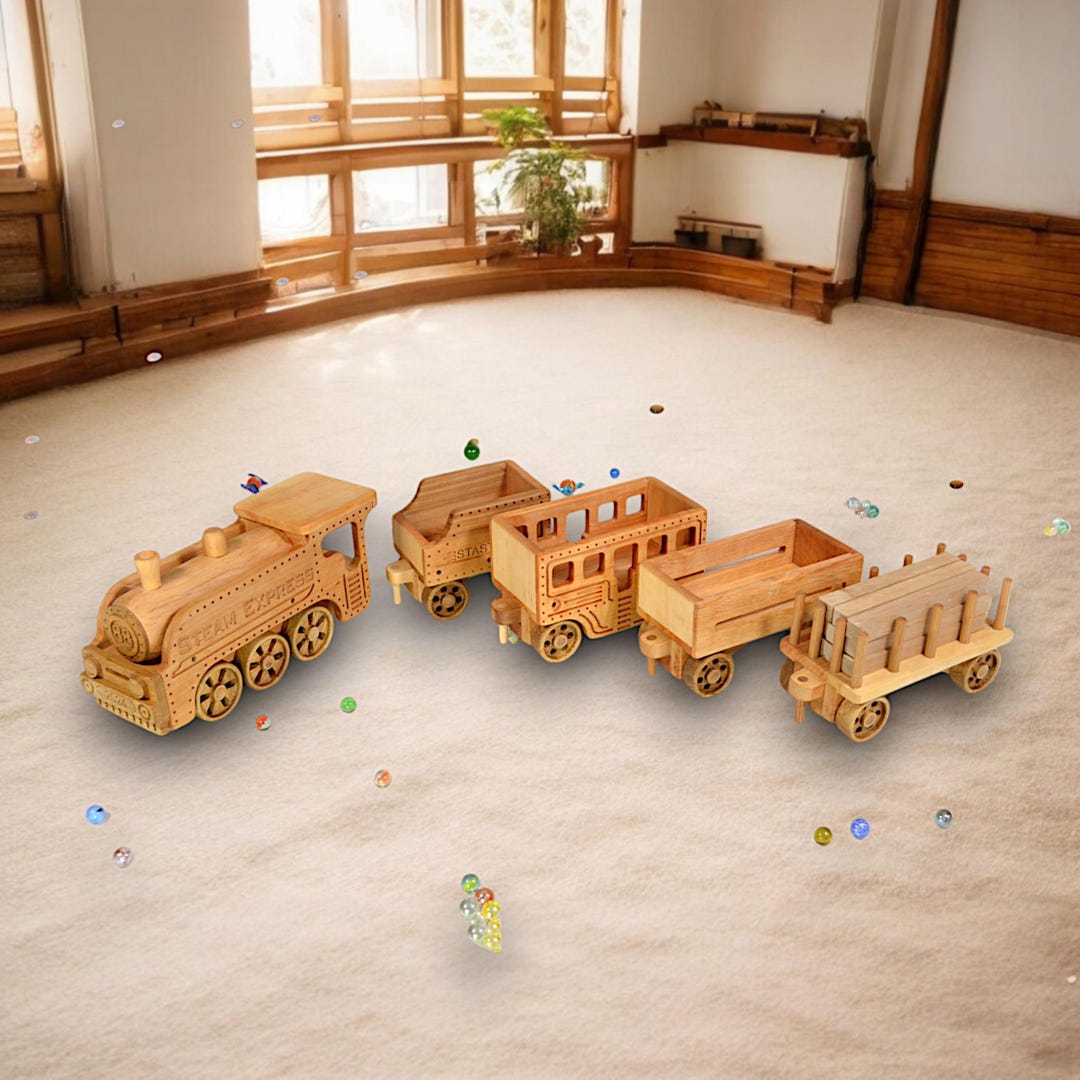 Steam Locomotive Wooden Toy Train Set / Handcrafted Wooden Steam Engine ...