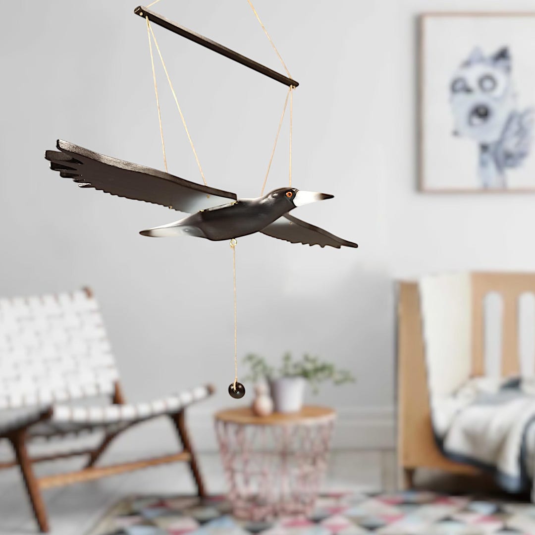 Handmade Wooden Bird Mobile – Australian Magpie – Hanging Nursery Decor ...