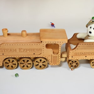 Wooden Toy Train Set / Handcrafted Wooden Steam Engine / Steam ...