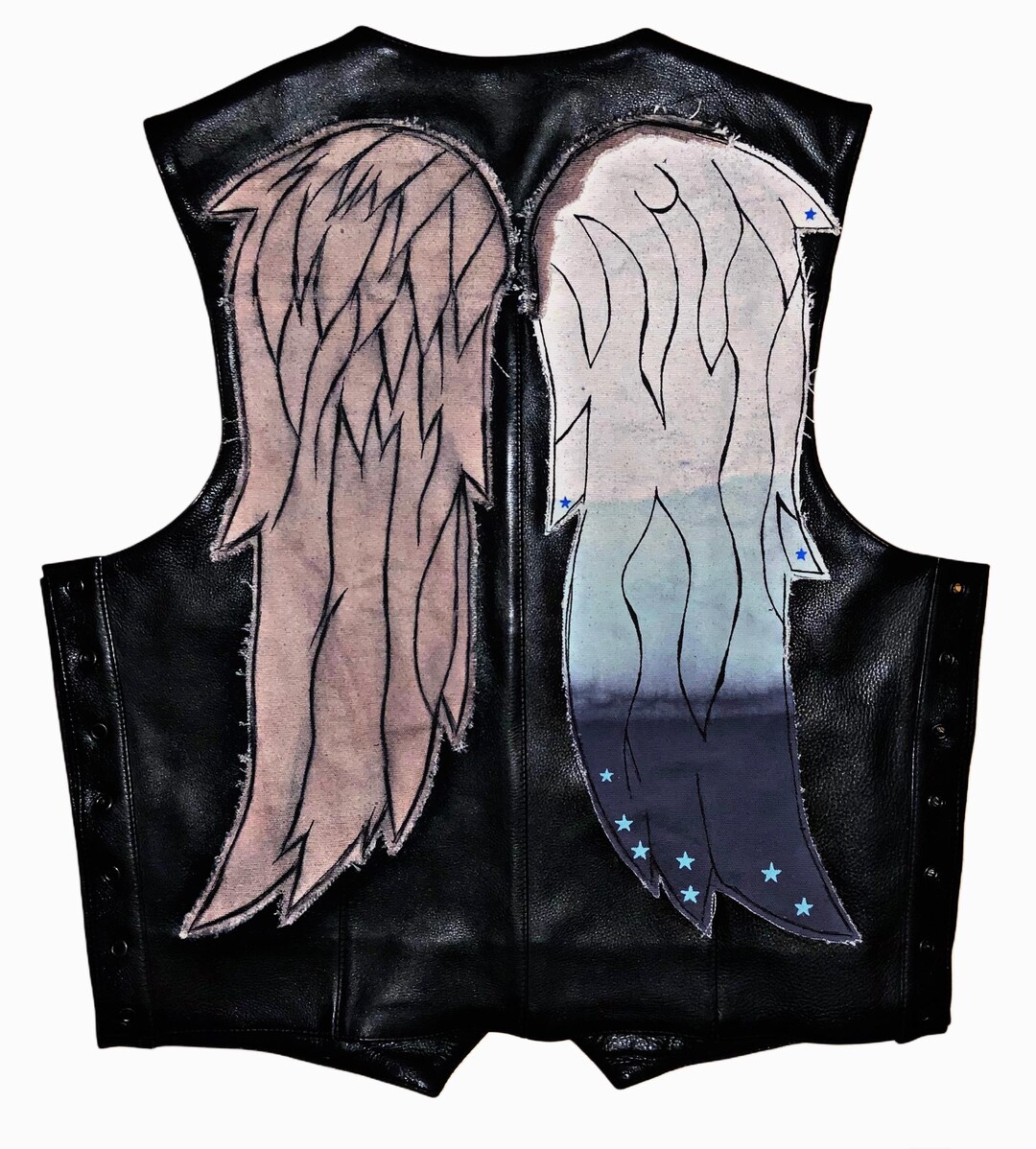 Angel Wing Leather Vest: Hand-sewn Denim Wings, Medium - Etsy