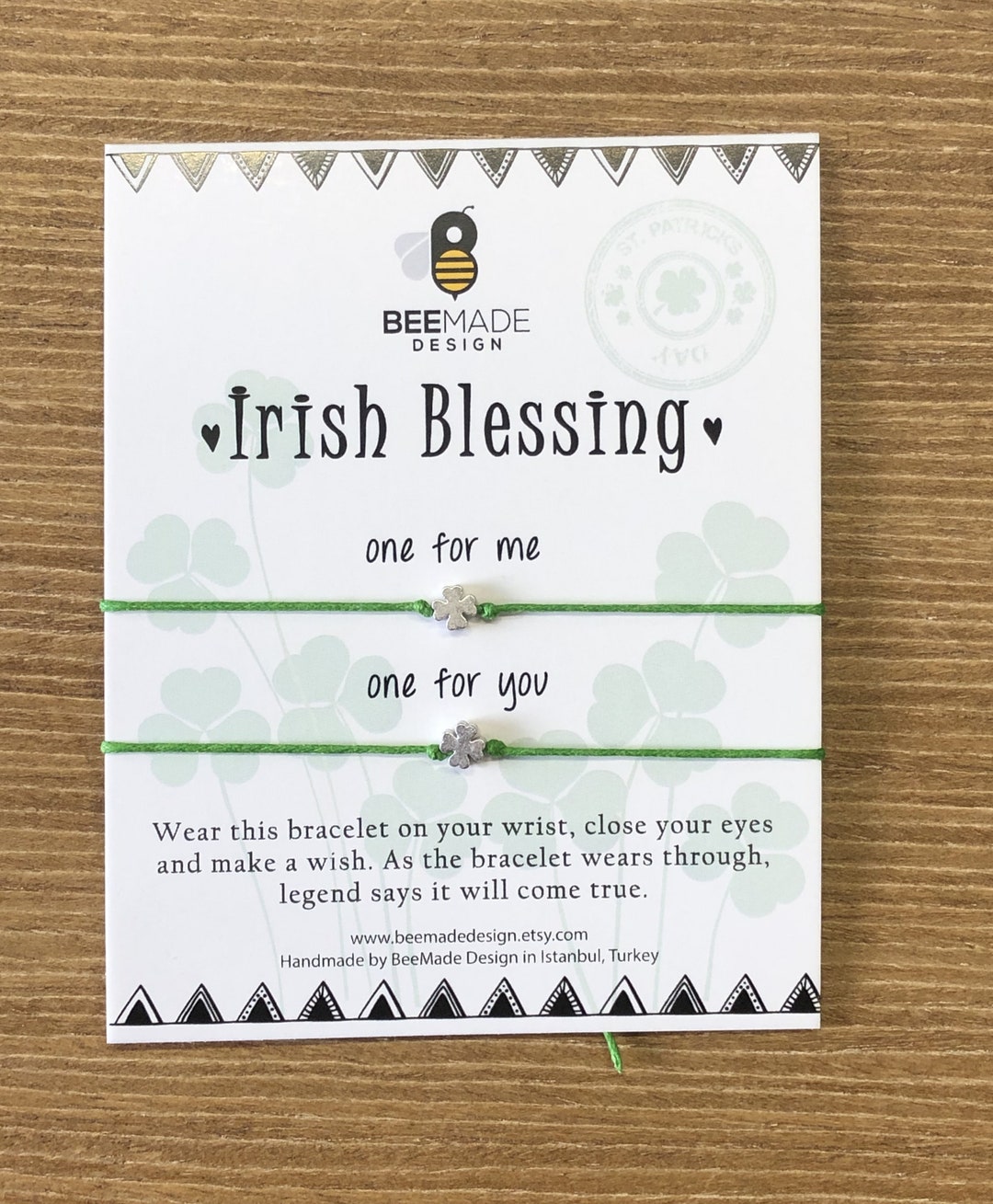 Irish Blessing Wish Bracelets: Shamrock Clover Matching Set - Etsy