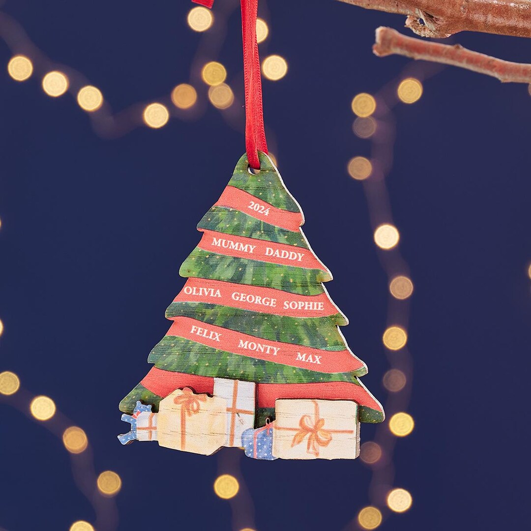 Colourful Family Tree Personalised Christmas Decoration Hanging Festive ...